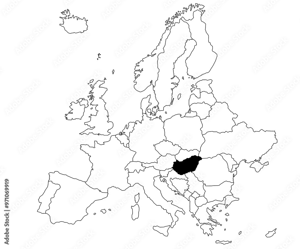 Map of Hungary Country in Europe continent on white background. single ...