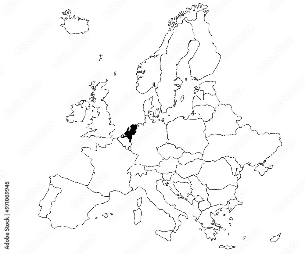 Map of Netherlands Country in Europe continent on white background ...