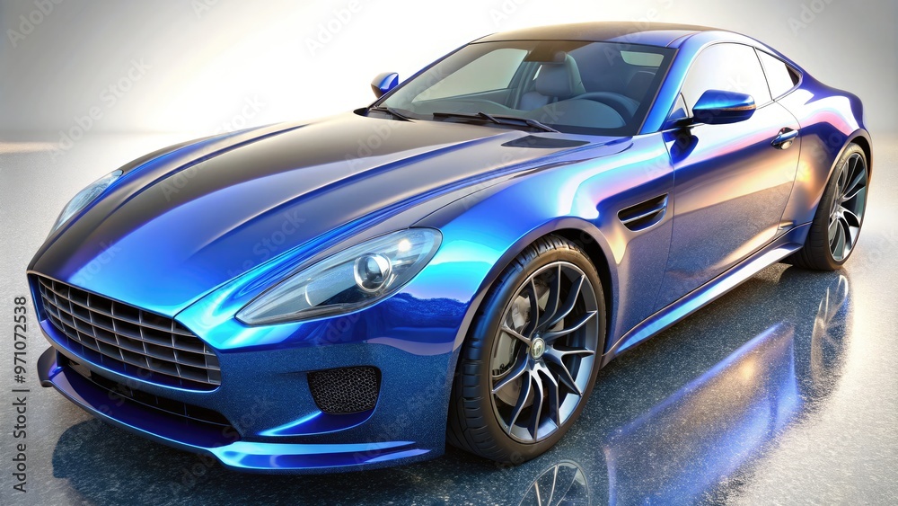 Luxurious high-gloss granite blue metallic car paint finish glistens in ...