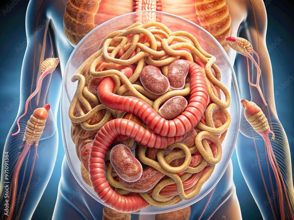 Microscopic illustration of threadworms, also known as pinworms ...