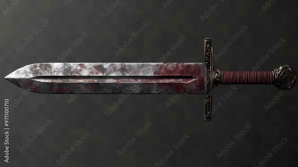 Fantasy gothic medieval fantasy long sword. with dents, worn, cracked ...