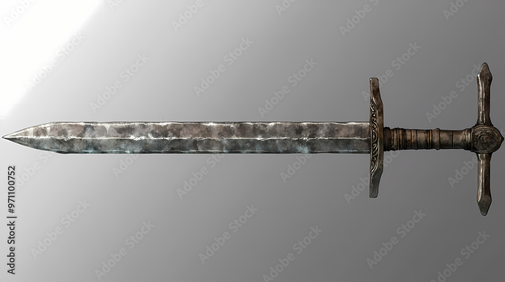 Fantasy gothic medieval fantasy long sword. with dents, worn, cracked ...