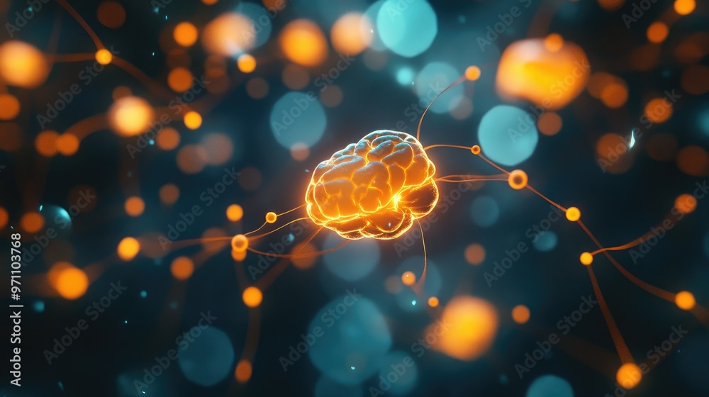 Visualization of brain waves and synapses in a child mind, glowing ...