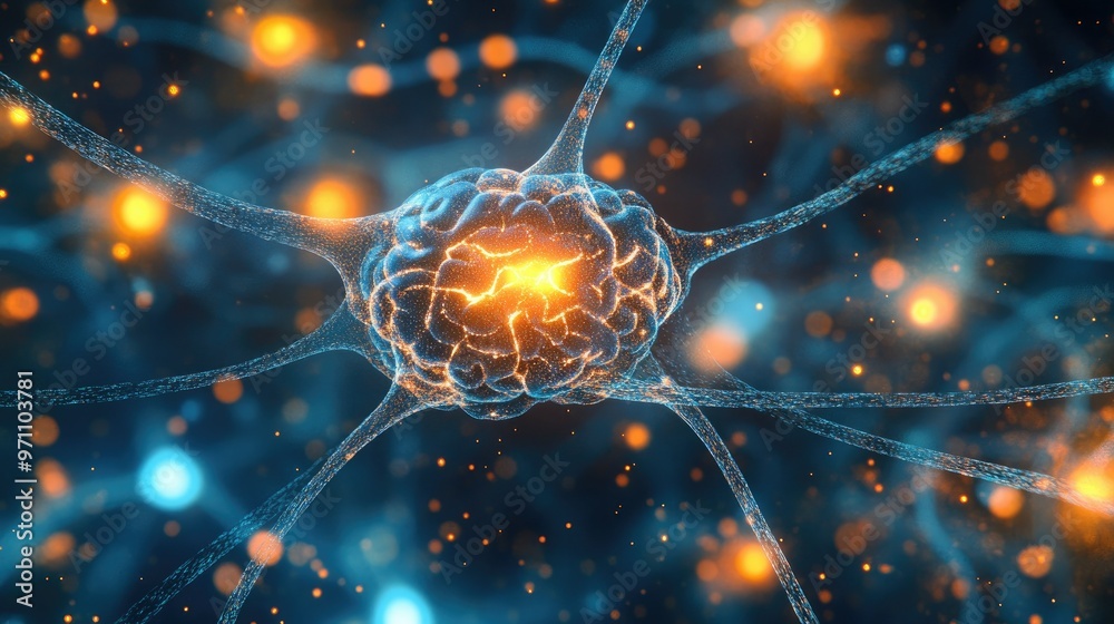 Visualization of brain waves and synapses in a child mind, glowing ...