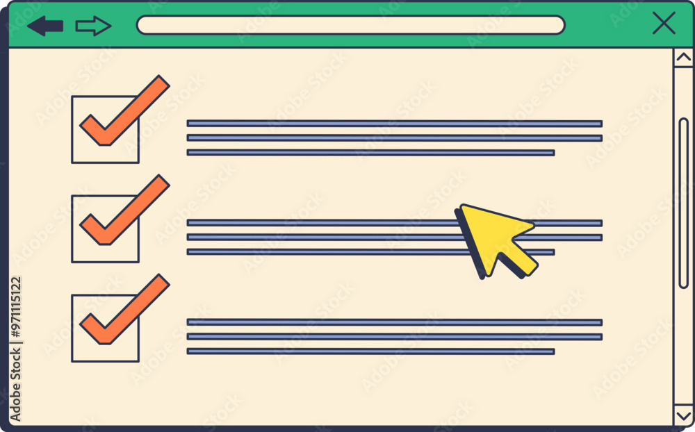 Web browser window with check marks and cursor, symbolizing online quiz ...