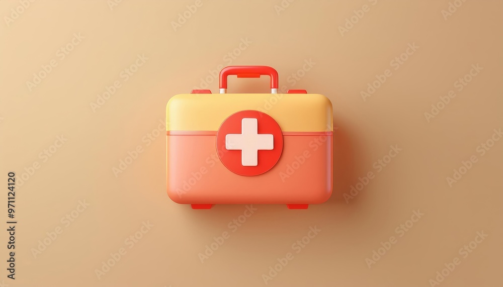 Bright and colorful first aid kit with a red cross symbol, perfect for ...