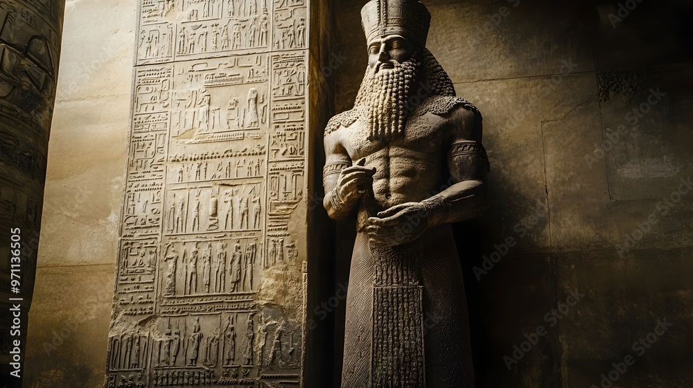 Majestic Sumerian God Enki Statue Stands Tall in Ancient Temple with ...