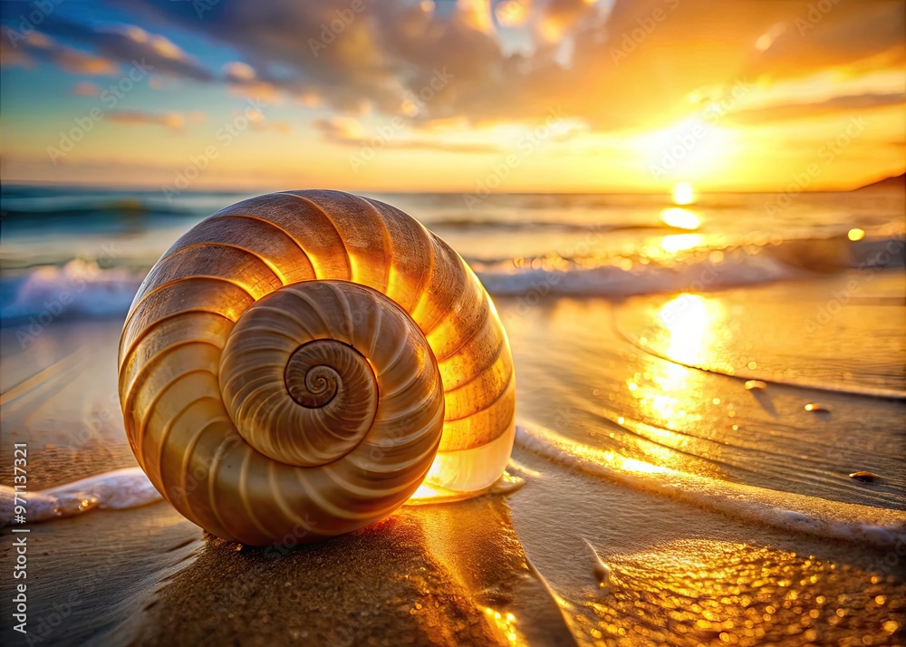 Spiral seashell's intricate curves unfold in harmony, exemplifying the ...