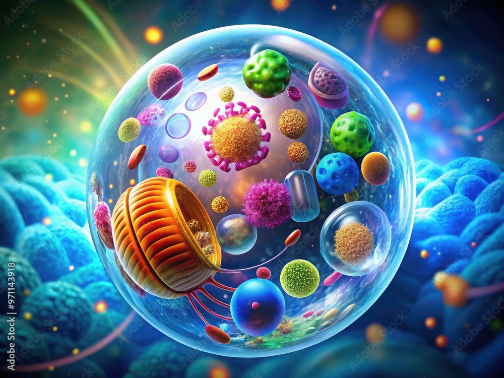 Vibrant 3D illustration of a eukaryotic cell's internal structures ...