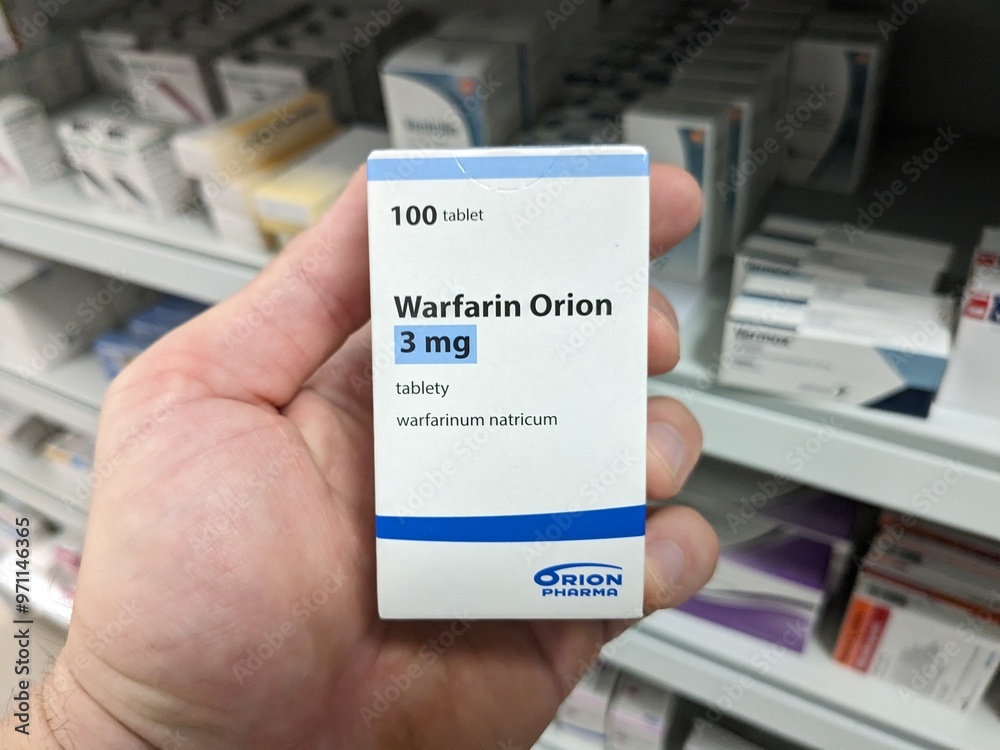 Prague, Czech Republic - SEPTEMBER 13 2024: WARFARIN ORION 3mg box of ...