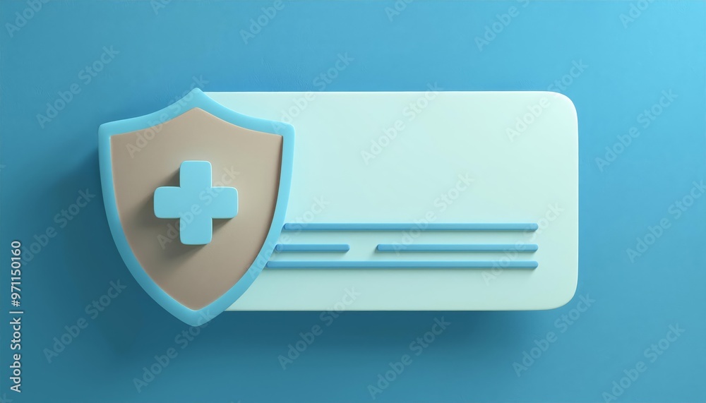 Stylized health insurance card with shield icon, representing ...