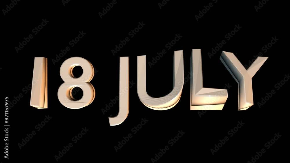 18 July animation for calendar concept isolated on black background ...