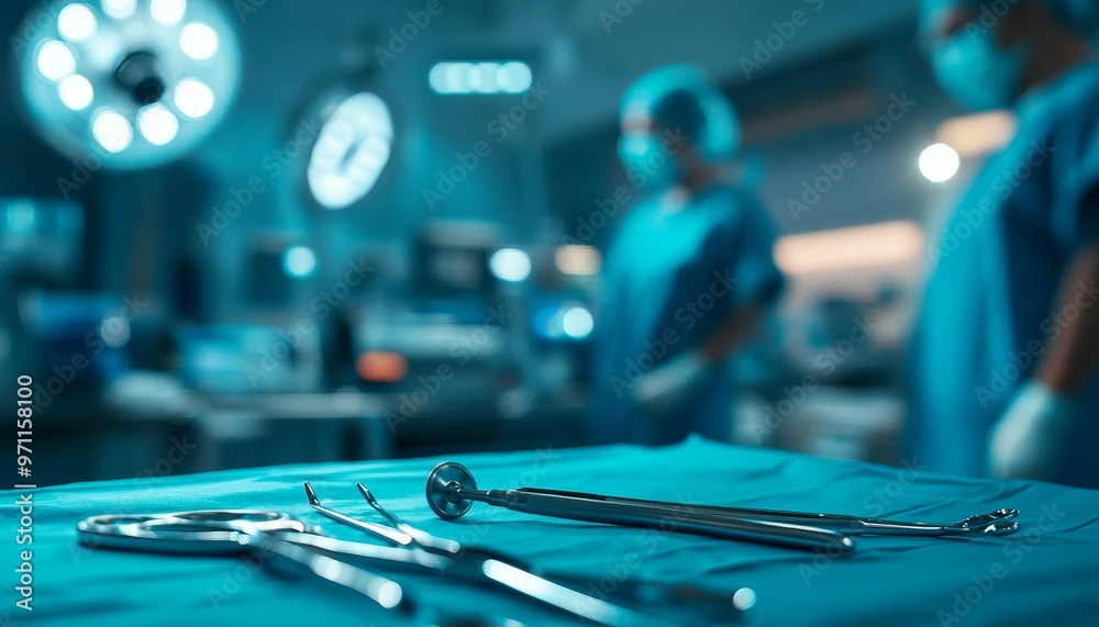 Bright and clean hospital ward with tools laid out for an incision ...