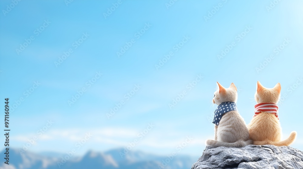 Patriotic Felines on Majestic Mountain Summit - 3D Render of Cats in ...