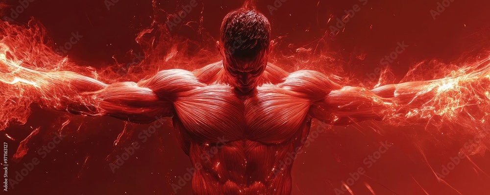 Dynamic image of a muscular figure displaying power and energy ...