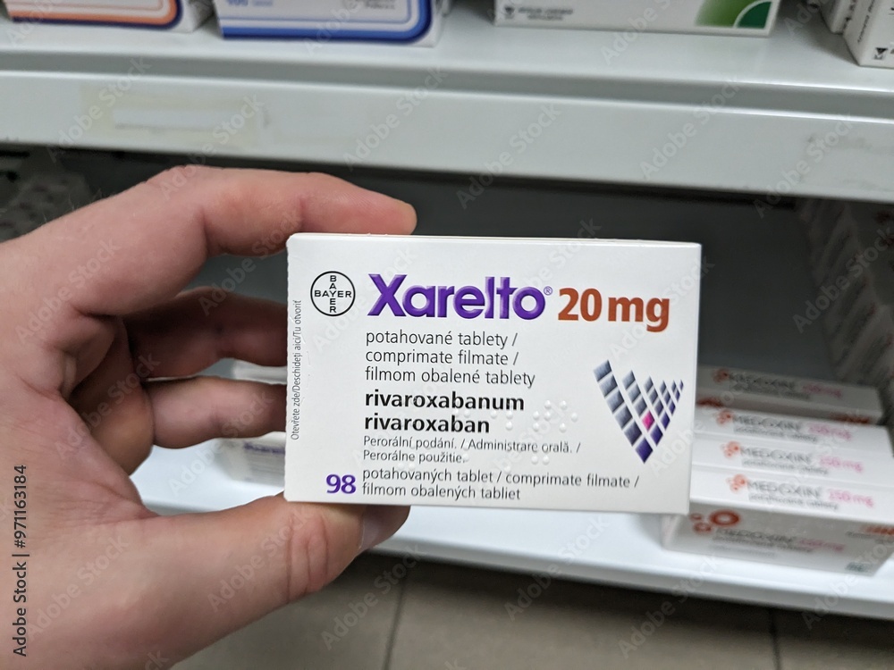 Prague, Czech Republic - SEPTEMBER 13 2024: XARELTO box of medication ...