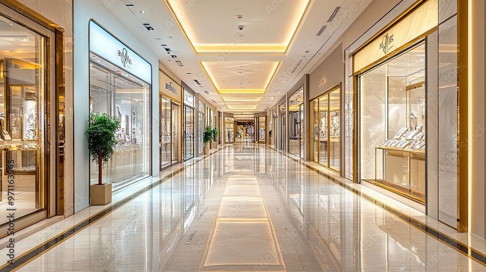 Modern Luxury Fashion Mall Interior with Jewelry and Stores, Wide ...