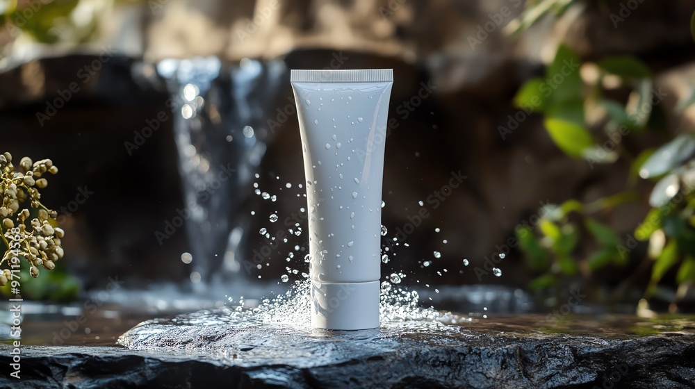 Facial foam cleanser tube standing upright on natural slate, gentle ...