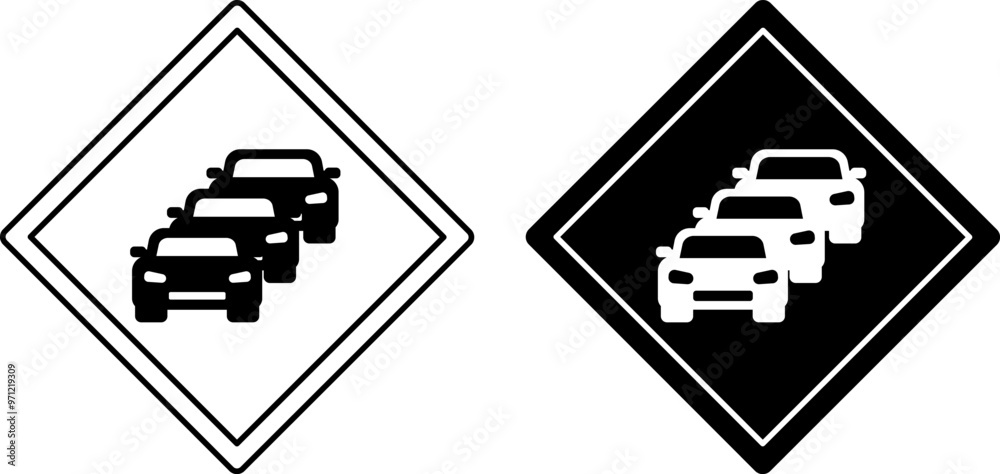 Signs Traffic Jam. Warning Diamond Road Signs. Car Congestion on the ...