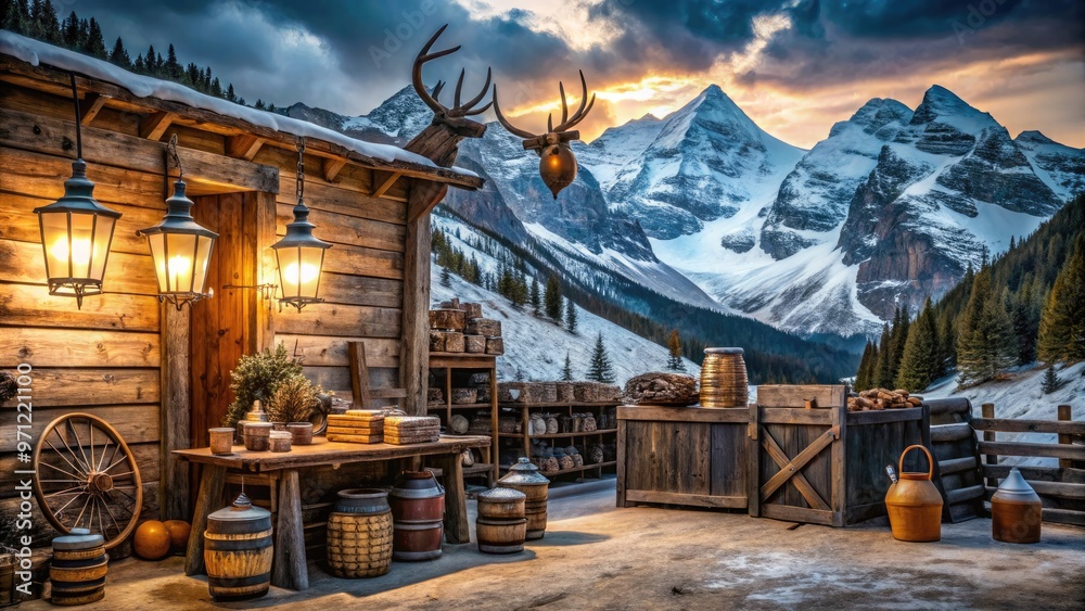 Vintage-inspired rustic general store filled with antlers, lanterns ...
