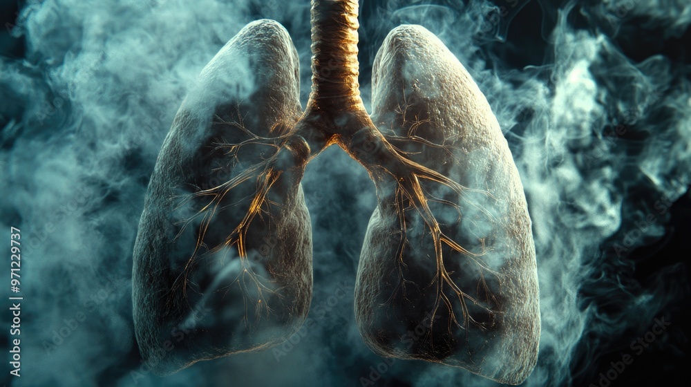 Illustration of a toxic smoke formation shaped as the human lung, The ...