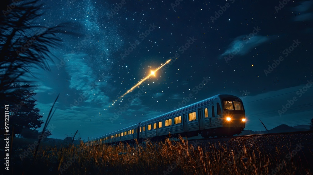 10. A floating train traveling through the sky, leaving behind a trail ...