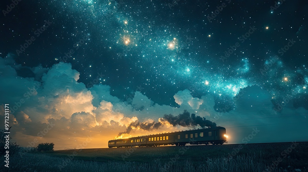 10. A floating train traveling through the sky, leaving behind a trail ...