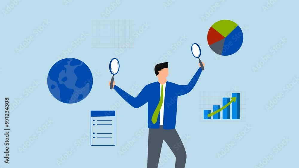 Business analysis, 4k animation of The intelligent businessman analyst ...