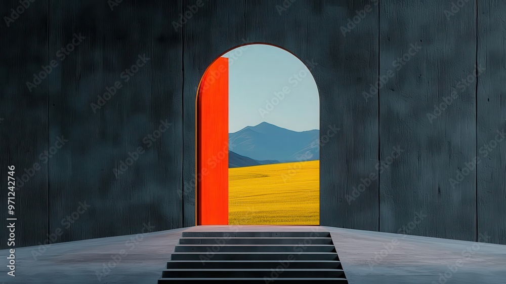 Fixed mindset wall, motivational bridge leading to an open field, 3D ...