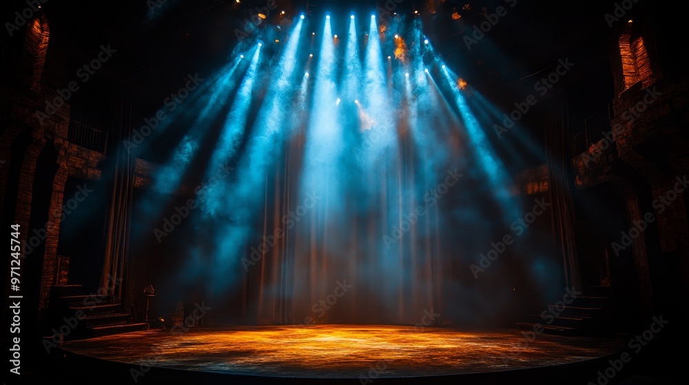 Soft spotlight illuminating a single point on stage, dark surroundings ...