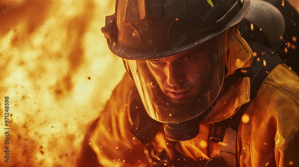 Brave firefighter battling flames, showcasing determination and ...