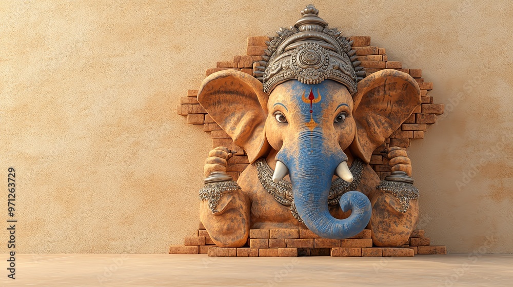 Ganesha statue in brick wall, Indian god, elephant head, Hindu deity, remover of obstacles ...