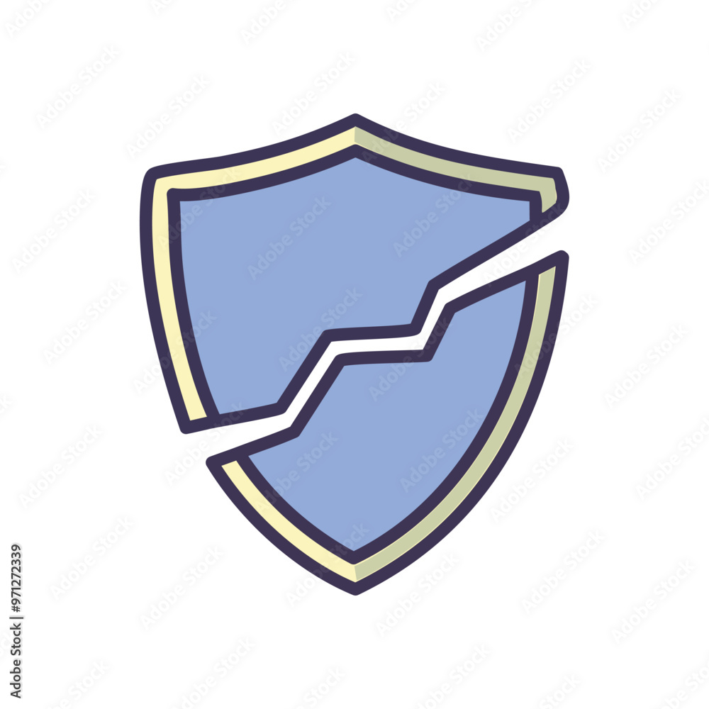Broken shield icon. Cracked shield icon, symbolizing vulnerability and compromised security ...