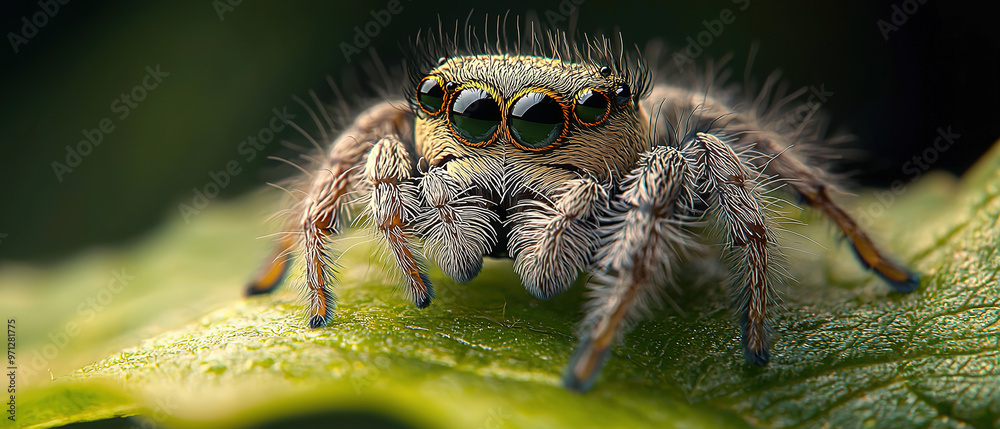 cute smile so fat baby adorable jumping spider its big eyes on leaf ...