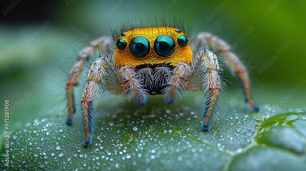 cute smile so fat baby adorable jumping spider its big eyes on leaf ...