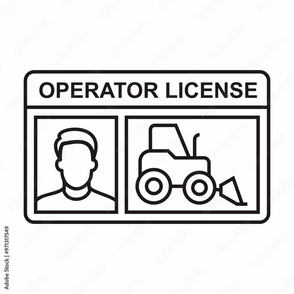 Outlined loader operator license card vector illustration. Industrial ...