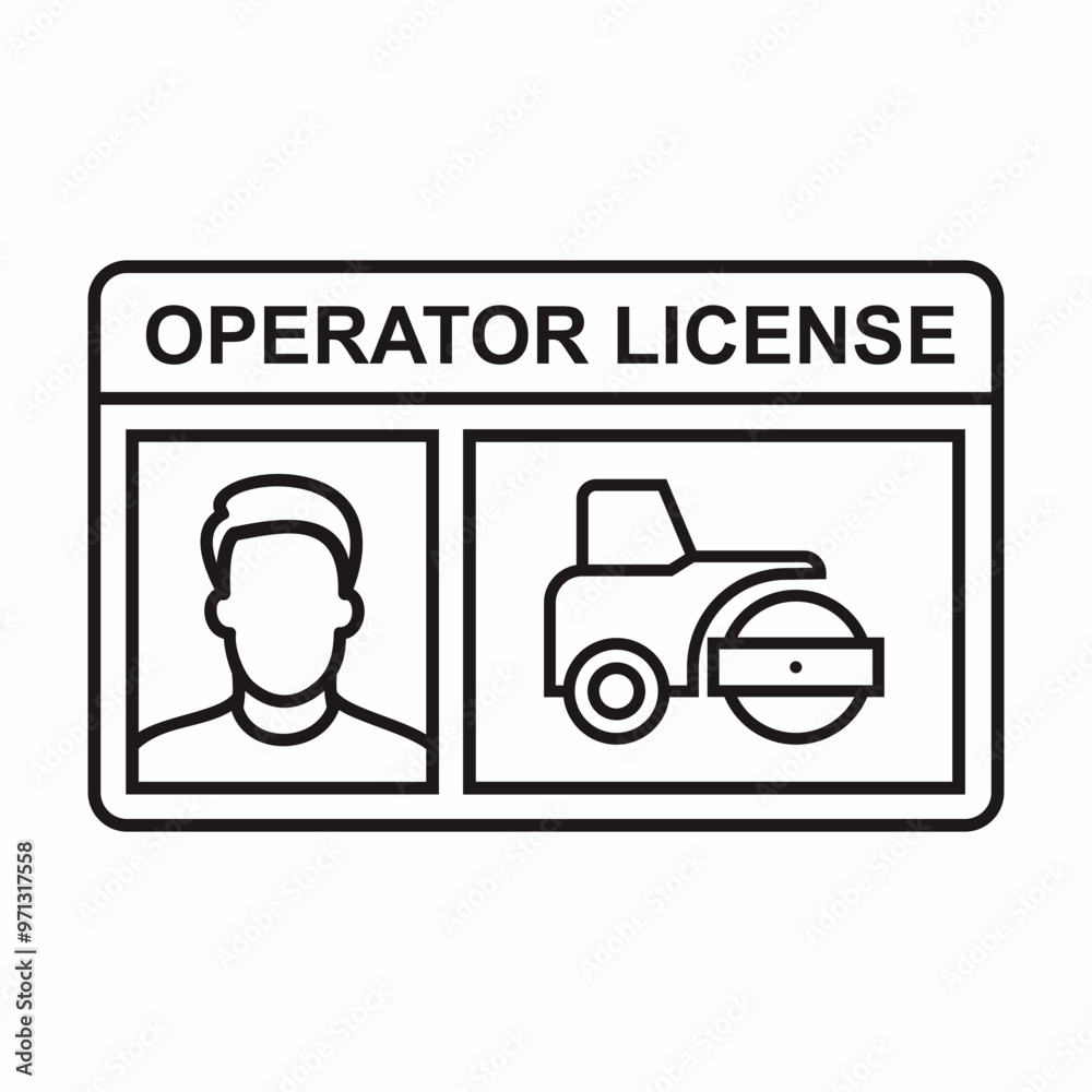Outlined road roller operator license card vector illustration ...