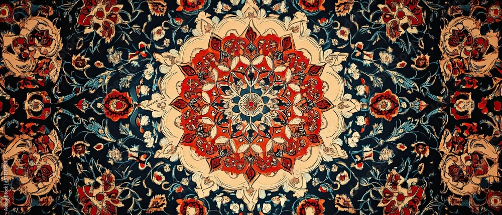 Bold and complex ornate pattern background blending traditional Persian ...