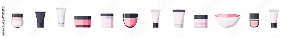 Set of icons for makeup products with a pink and gray color palette on ...