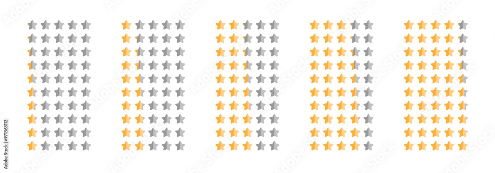 A vector illustration displays a star rating scale featuring five ...