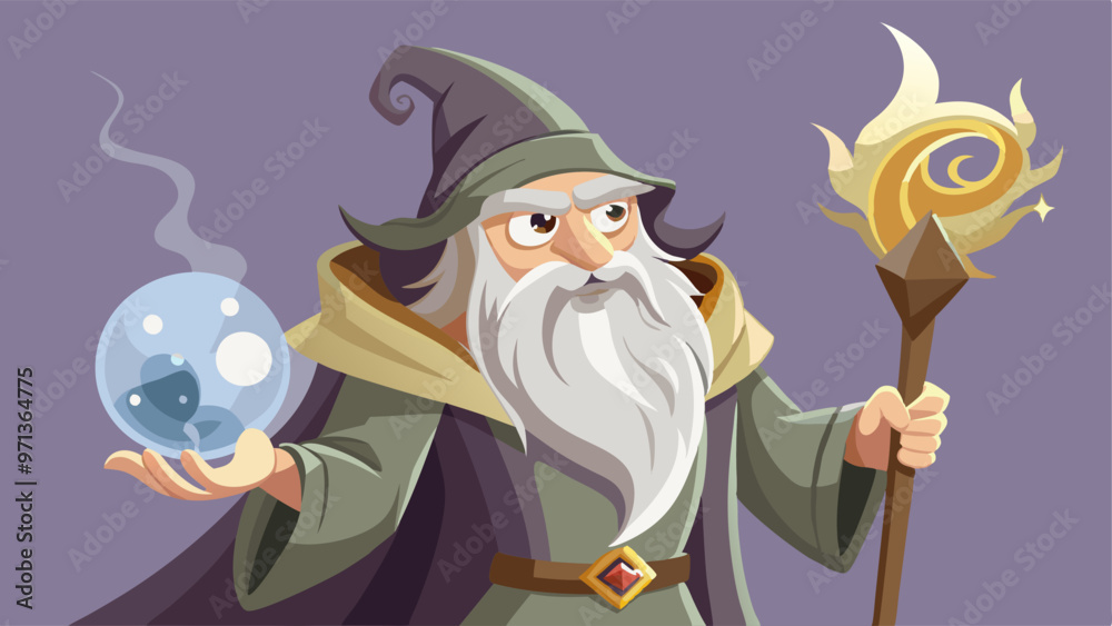 Old wizard character working magic isolated on background. Vector ...