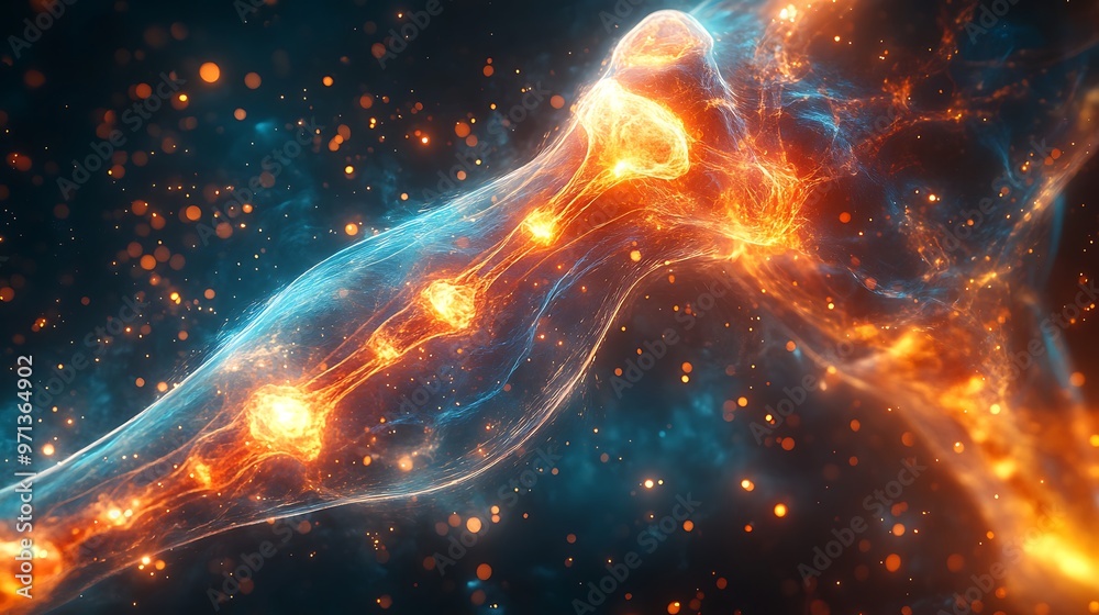 43. A stylized depiction of the tibia and fibula bones, with glowing ...