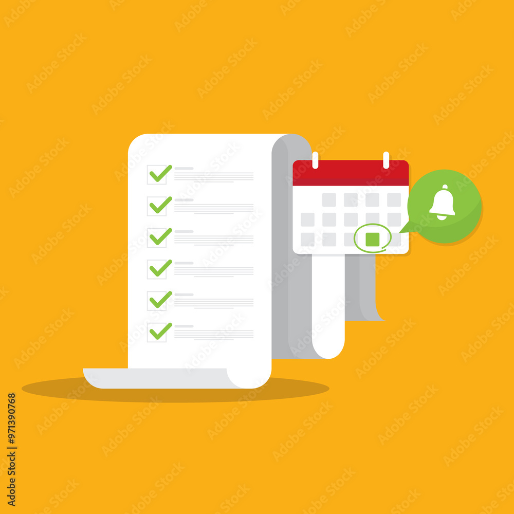Check list document and calendar , paper check list and to do list with ...