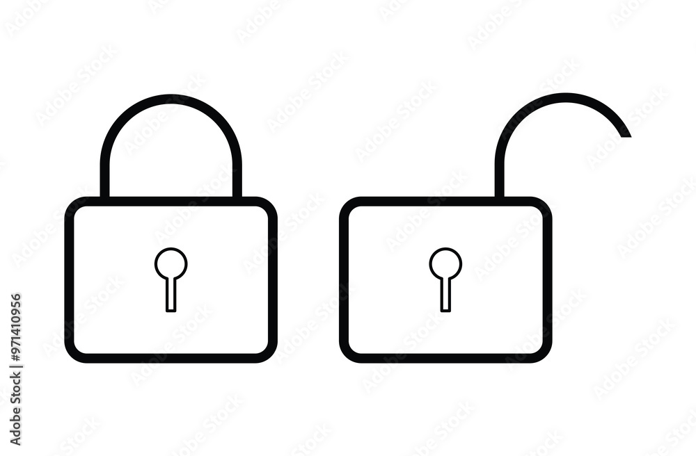Locked and Unlocked icons set. Padlock symbol collection. Security ...