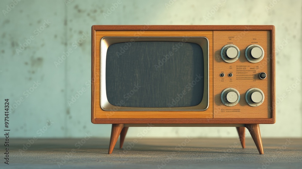 Vintage wooden television set from the 1970s, with large dials and a ...