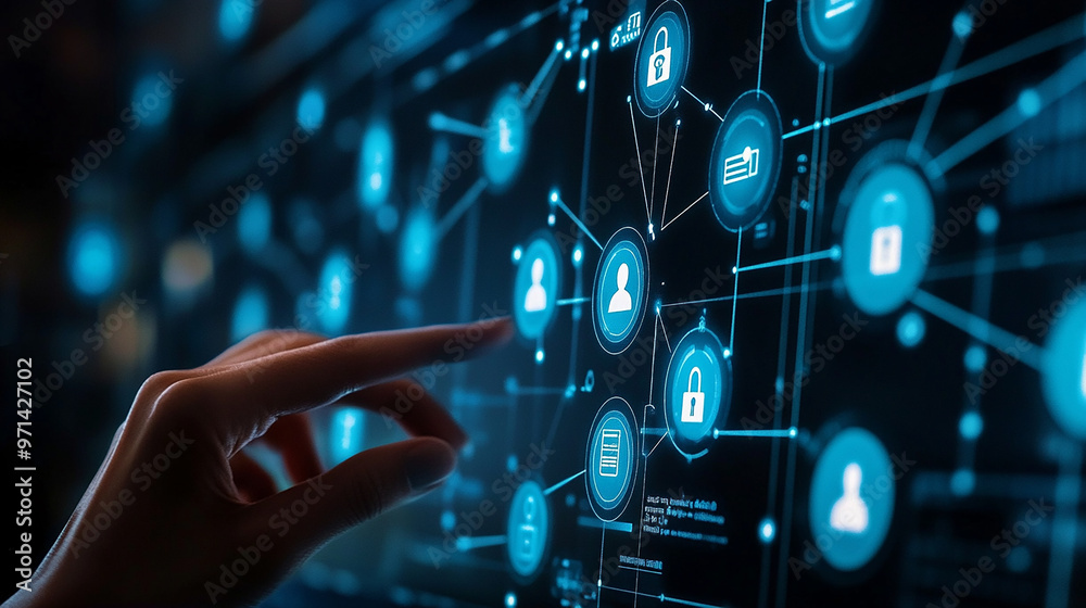 Hand touch visual screen to access AI-driven recruitment tools for HR ...