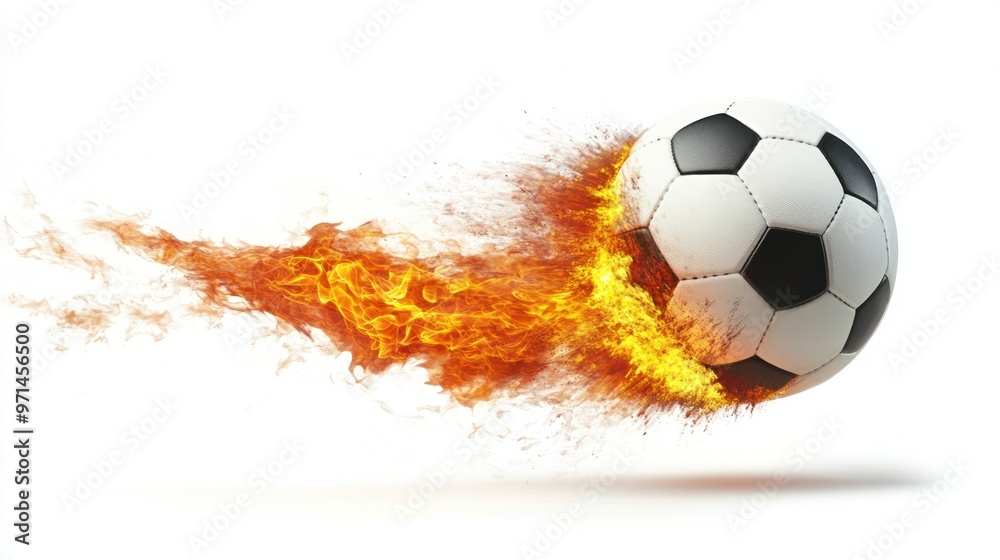 soccer ball moving in fast with flame trails that show how fast the ...