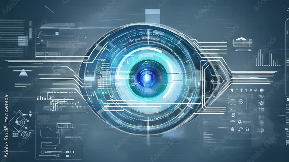 Futuristic digital eye interface displaying advanced technology and ...