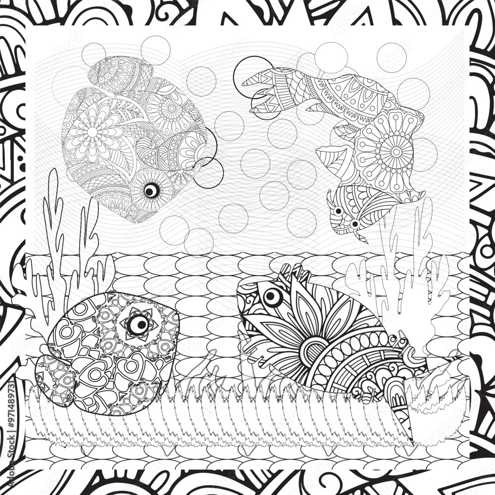 Coloring book page for adults and children. school of different ...
