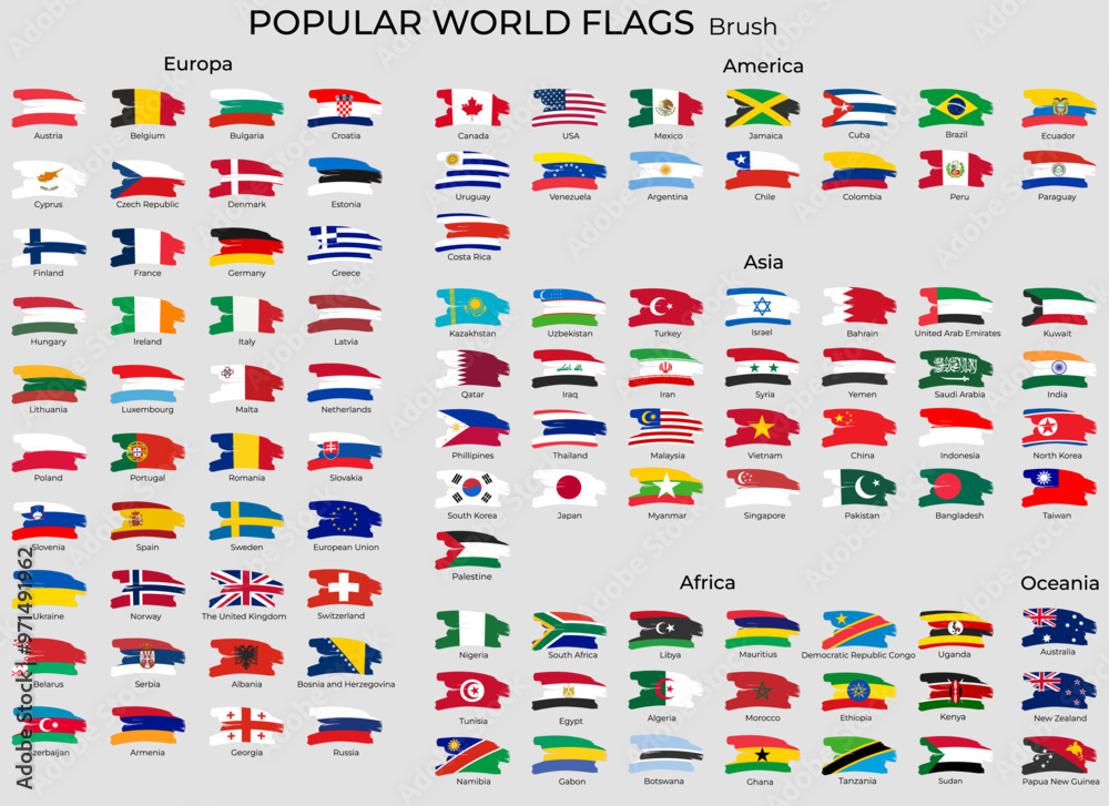 World flags with brush paint textured. World Flags - brush grunge flat ...